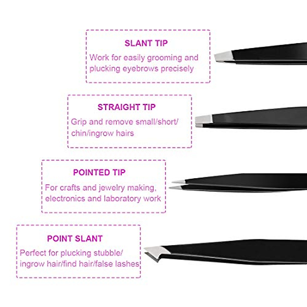 Eyebrow Tweezer Set, Stainless Steel Tweezers for Eyebrows - Best Precision for Facial Hair, Ingrown Hair, Splinter, Blackhead and Tick Remover