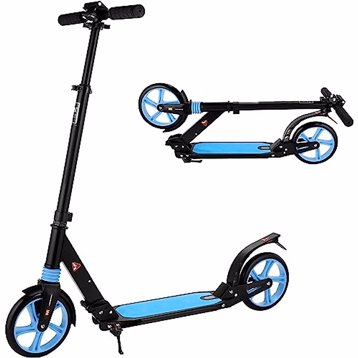Scooter for Kids Ages 8-12, Folding Scooter for Teens/Adults with 4 Adjustment Levels, Big 8" Wheels Scooter with Anti-Shock Suspension and Carry Strap, Adult Scooter up to 220lbs, Azure