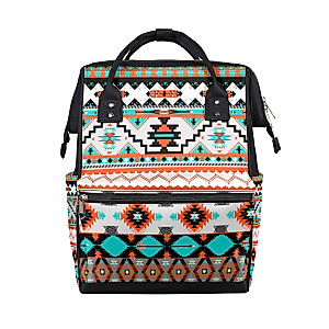 TropicalLife Ethnic Geometric Boho Diaper Backpack Large Capacity Baby Bags Multi-Function Zipper Casual Travel Backpacks for Mom Dad Unisex