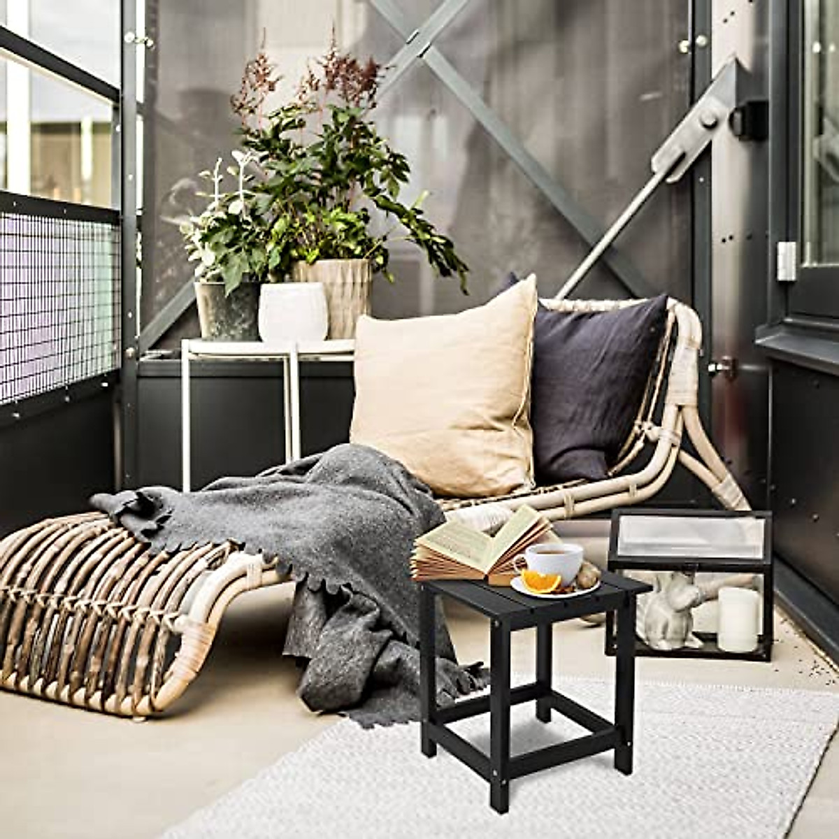 MATTIN Outdoor Side Table, Patio Side Table, Acacia Side Table Great for Outdoor Weather - Perfect for Pool Deck, Beach, Garden, Porch, Square Outdoor End Tables - Classic Black (Black-1Pack)