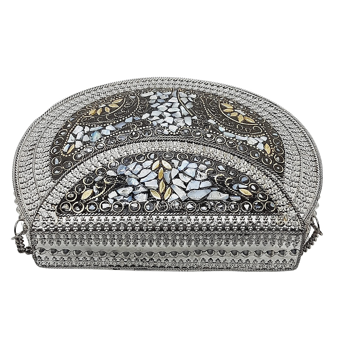 Ethnic Clutch Vintage Handmade metal Mosaic stone Shell purse Handbag for women Party Bag Special occasion accessories