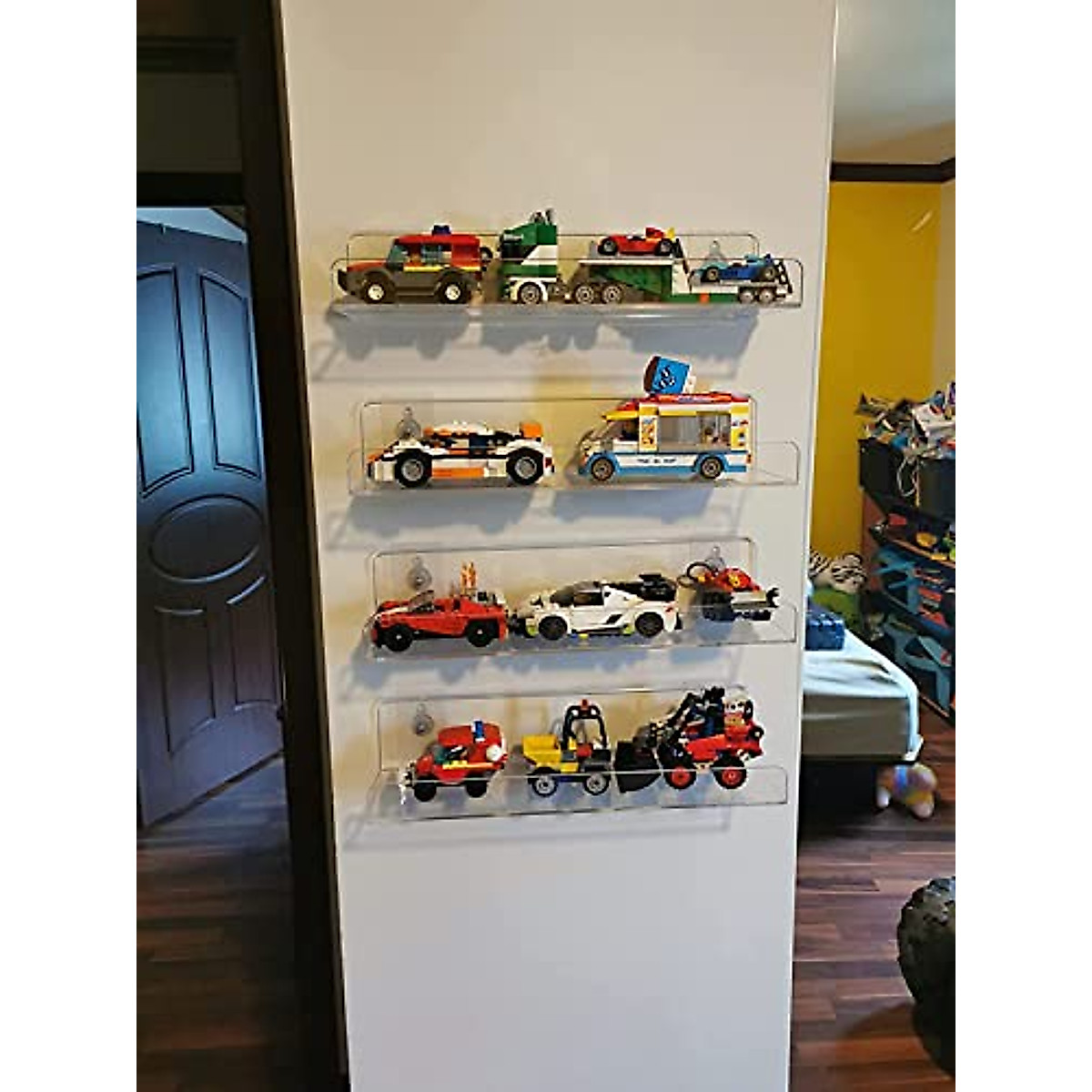 15 inch Clear Acrylic Floating Wall Ledge Shelf Display,4pcs Wall Mounted Nursery Kids Bookshelf Invisible Spice Rack, Bathroom Storage Shelves Display for Bedroom Office Toy Picture Ledge, 5MM Thick