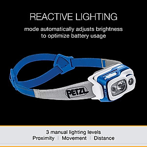 PETZL, Swift RL Rechargeable Headlamp with 900 Lumens & Automatic Brightness Adjustment, Blue