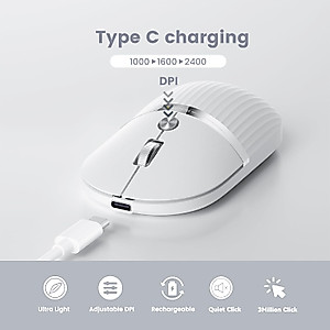 ProtoArc USB C Wireless Bluetooth Mouse, Multi-Device HubMouse with Type C Hub Portable Silent Rechargeable Computer Laptop Mouse for ipad, PC, Tablet, MacBook, Surface Pro-Silver