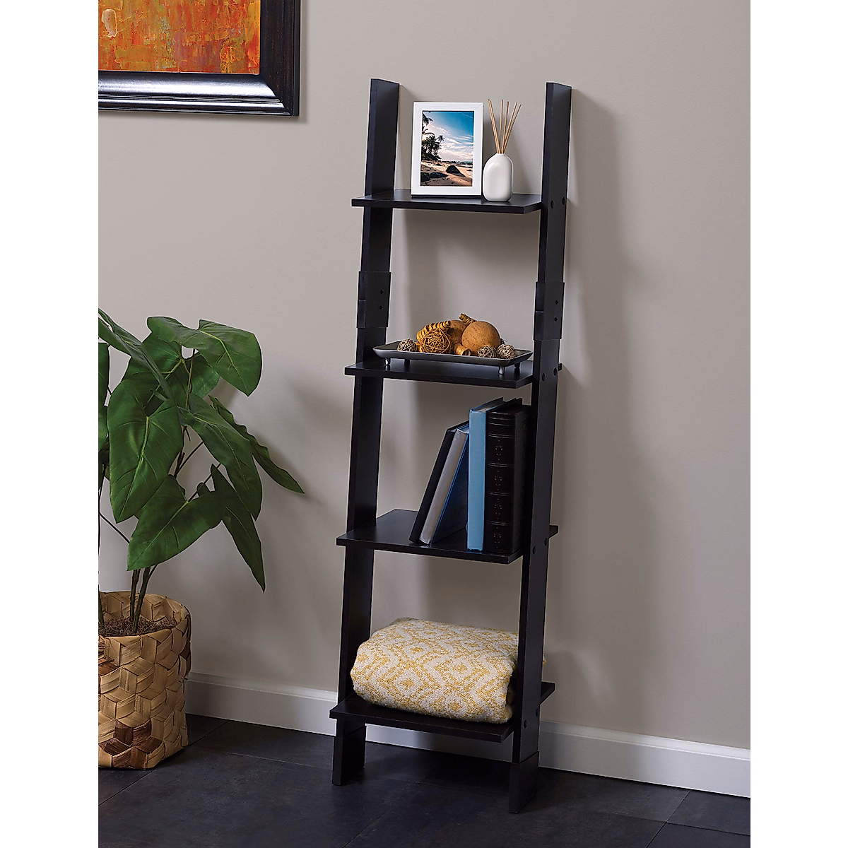 Zenna Home Ladder Style Bathroom Linen Tower, Espresso