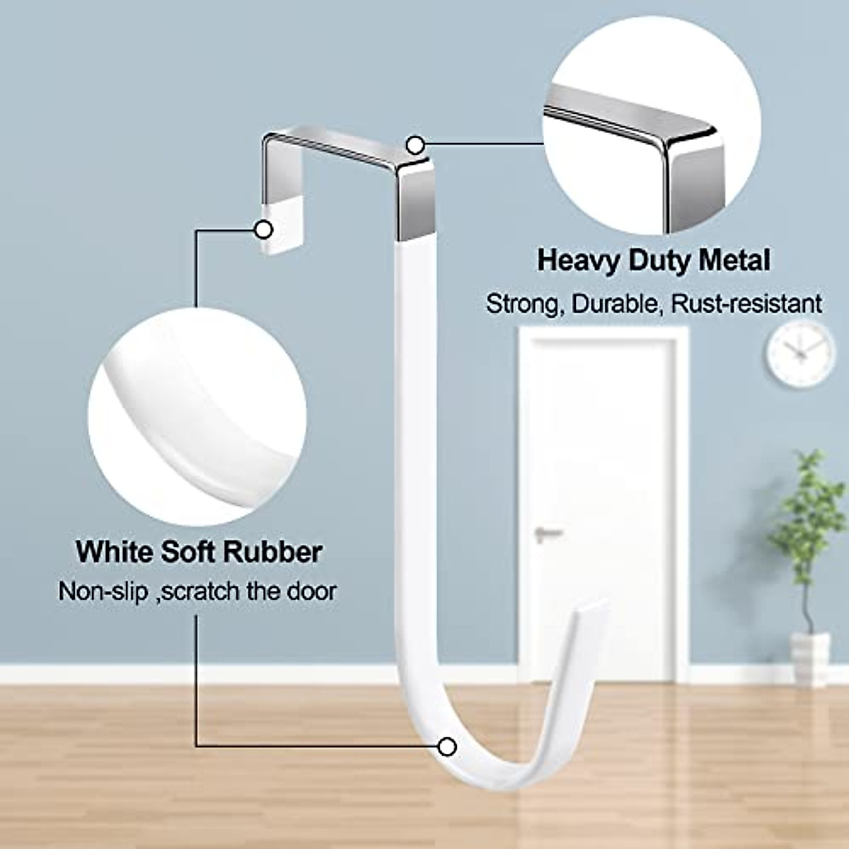 6 Pack Over The Door Hooks, Sturdy Metal Single Over Door Hooks, White Door Hanger Hook Door Hooks for Hanging, Towels, Clothes, Bathroom, Hold Up to 7Lbs