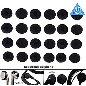 Lsgoodcare 50Pcs Soft Foam Earbud Headphone Ear Pads Replacement Sponge Covers Tips Foam Cushions Pad Protector Earplugs for Earphone Headset Earpiece MP3 MP4 Moblie Phone, Diameter 18MM, Black Color