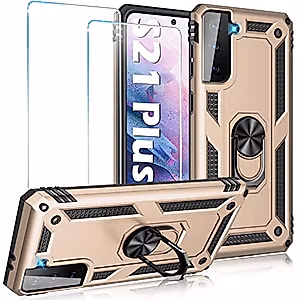niter Case for Samsung Galaxy S21 Plus 5G Heavy Duty with Built in Screen Protector Hard Armor Military Anti-Fall Bumper Cover Cases Magnetic Ring Kickstand (Sliver)
