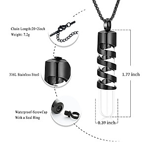 Clear Glass Tube Cremation Urn Jewelry Ashes Holder Necklace Keepsake Memorial Pendant Including Box/Fill Kits (Black)