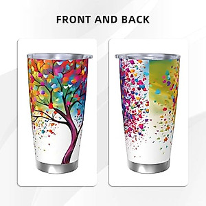 Colorful tree Tumbler with Lid and Straw 20oz Stainless Steel Car Cup for Hot and Cold Drinks, Double Wall Insulated Travel Coffee Mug Reusable Drink Thermos Cup Birthday Gifts