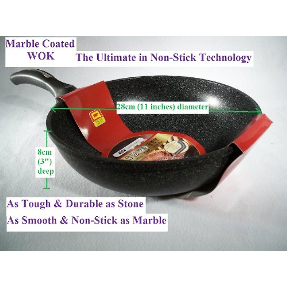 Ceramic Marble Coated Cast Aluminium Non Stick Wok 28 cm (11 inches)