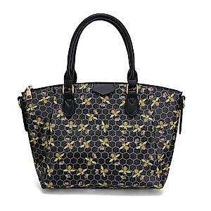 Designer Handbags for Women Double Top Handble Purse with Roomy inner Pockets and Detachable Shoulder Strap (Black)