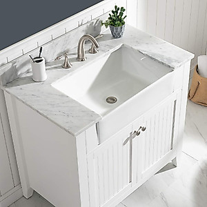 Luca Kitchen & Bath LC36VWW Balboa 36” Single Bathroom Vanity Set in Pure White with Carrara Marble Countertop and Farmhouse Sink
