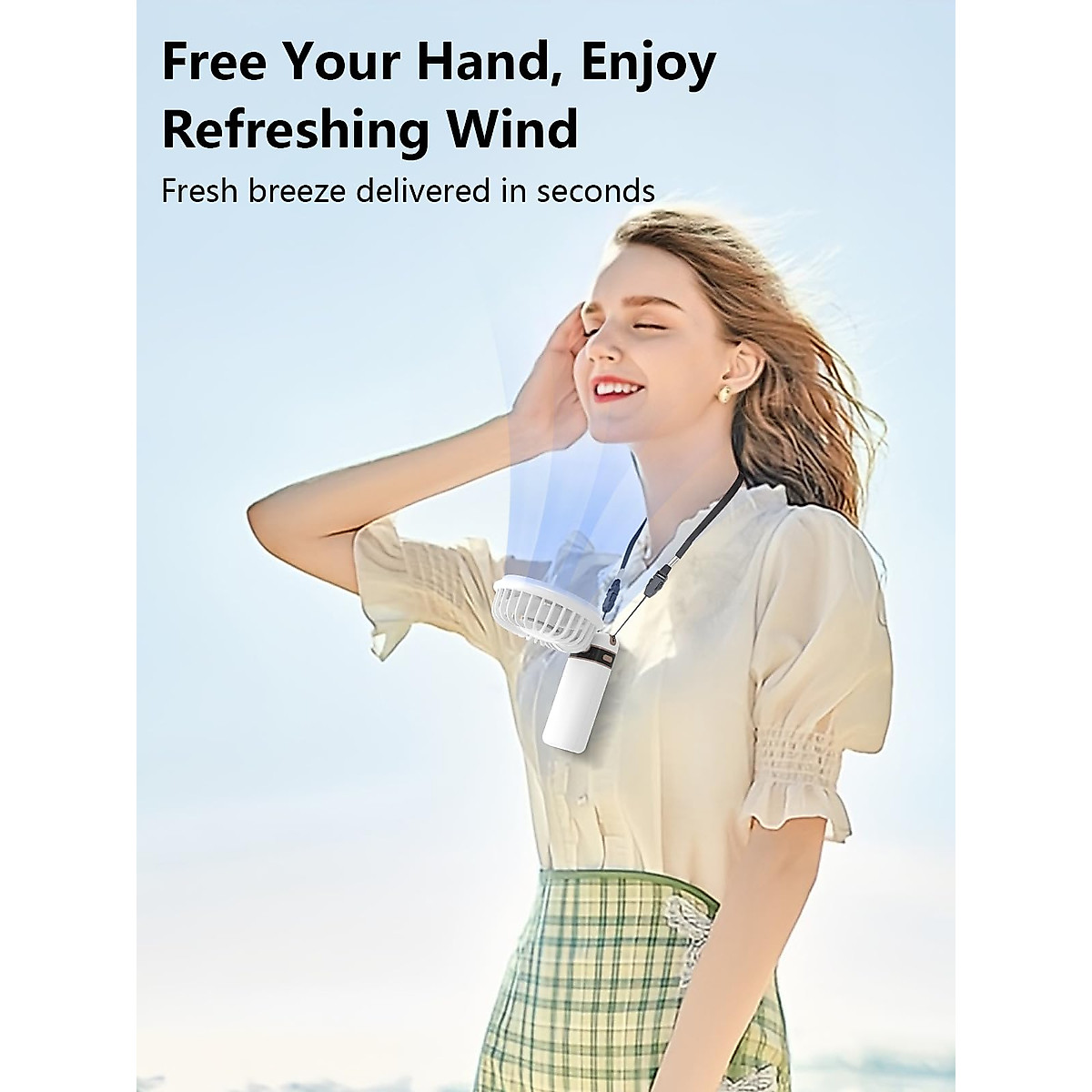 Sida-Earcy Portable Handheld Fan, Powerful Personal Fan with Base 5 Adjustable Speed USB Rechargeable Battery Operated Cooling for Women Girl Travel Office (White)