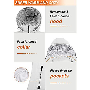 SLOW DOWN Women Down Puffer Jacket with Hood Hooded Winter Down Puffer Coat for Women with Faux-Fur Hood & Collar(White, XXL)