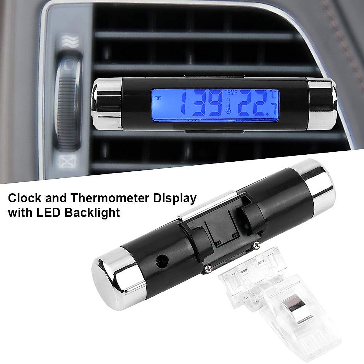 Qiilu Car Digital Clock Thermometer, Car Digital Clock with Thermometer, Portable Clock for Car Dashboard Clip-On LED Backlight Only Celsius