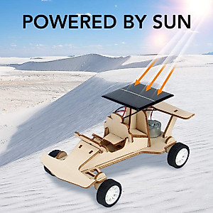 Mini Tudou 3D Wooden Puzzle Solar Car, 3-in-1 STEM Science Kit Toy to Build Wood Models Including Solar Power Vehicle Electronic Tank and Plane Toys Set, DIY Educational Play Set for Kids Boys Girls
