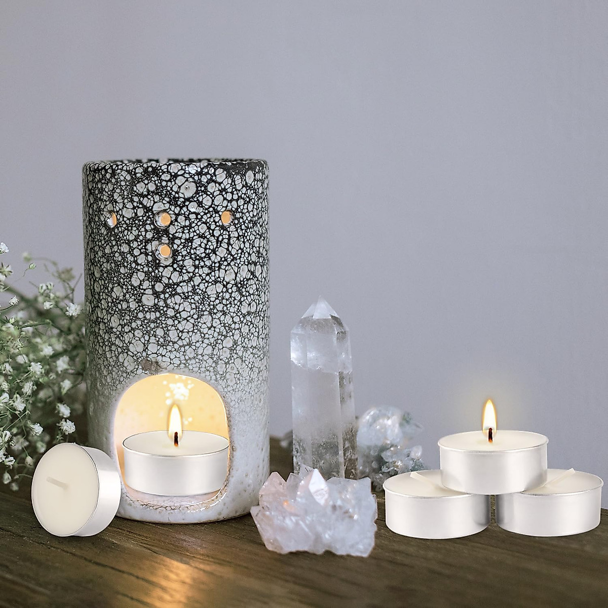 50-Pack Tea Lights Candles,White Unscented Smokeless Votive Little Candles for Anniversaries,Wedding,Birthdays,4 Hours