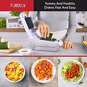 Fullstar Vegetable Chopper - Spiralizer Vegetable Slicer - Onion Chopper with Container - Pro Food Chopper - Black Slicer Dicer Cutter - 4 Blades