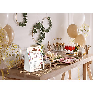 Little Cowgirl Don't Say Baby Game for Baby Shower, Pack of One 5x7 Sign and 50 Mini Natural Clothespins, Western Boots Baby Shower Decoration, Gender Neutral Party Supplies - SC31