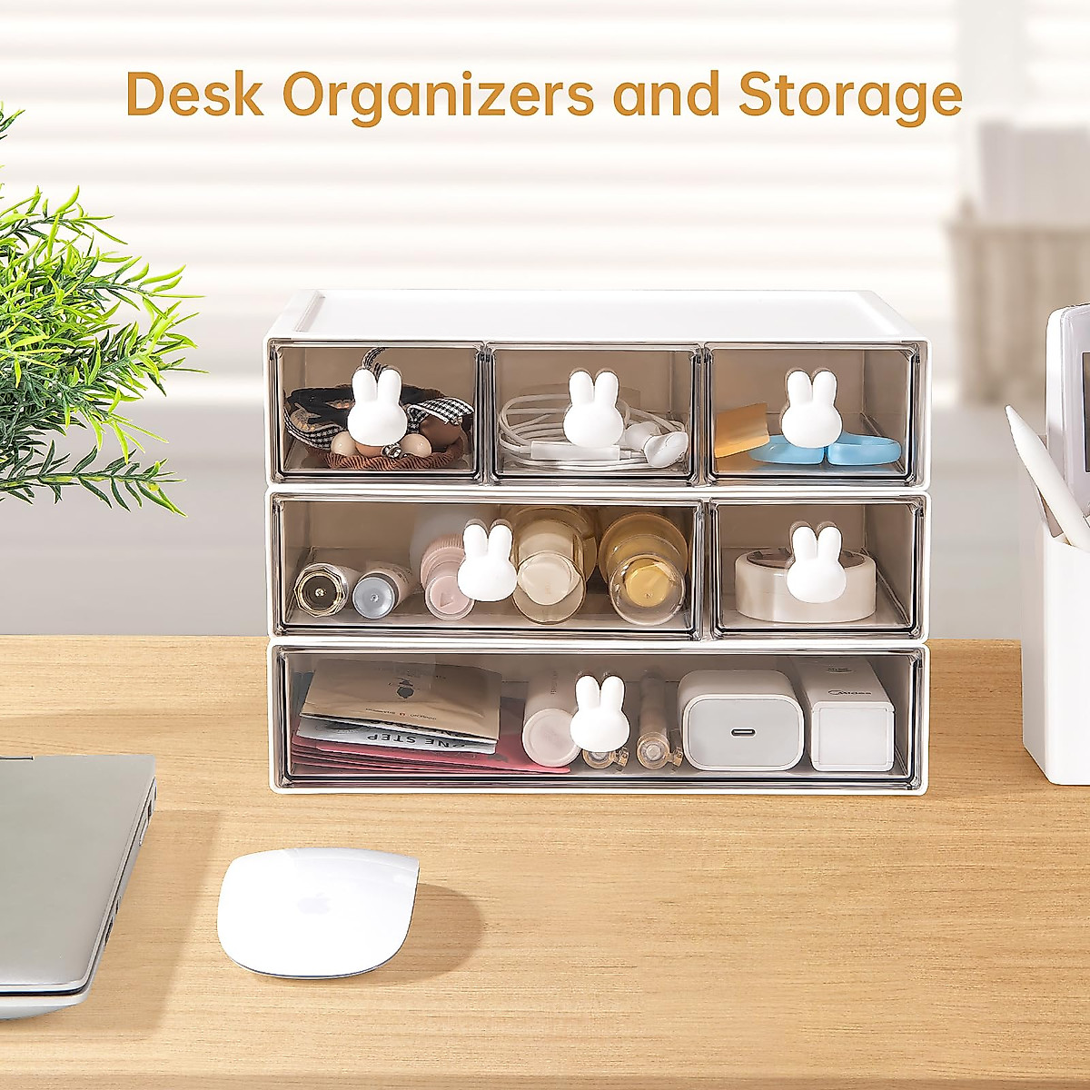 BEYGORM Desk Organizer with 6 Drawers - 3 Tier Kawaii Stackable Plastic Desk Accessories & Workspace Organizers,Aesthetic Office Supplies,Desktop Organization Art Storage for Makeup Pen(White)