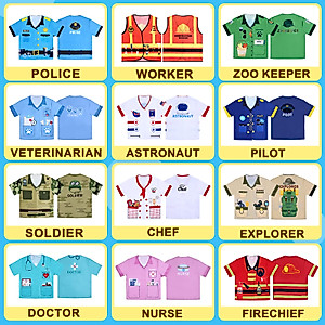 Jiuguva 12 Pcs Kids Pretend Play Costumes Firefighters Police Officers Astronauts Racers Unisex Cosplay Set(Classic)