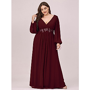 Ever-Pretty Plus Women's Chiffon Plus Size V Neck Side Slit Sleeves Beach Dress Burgundy US24