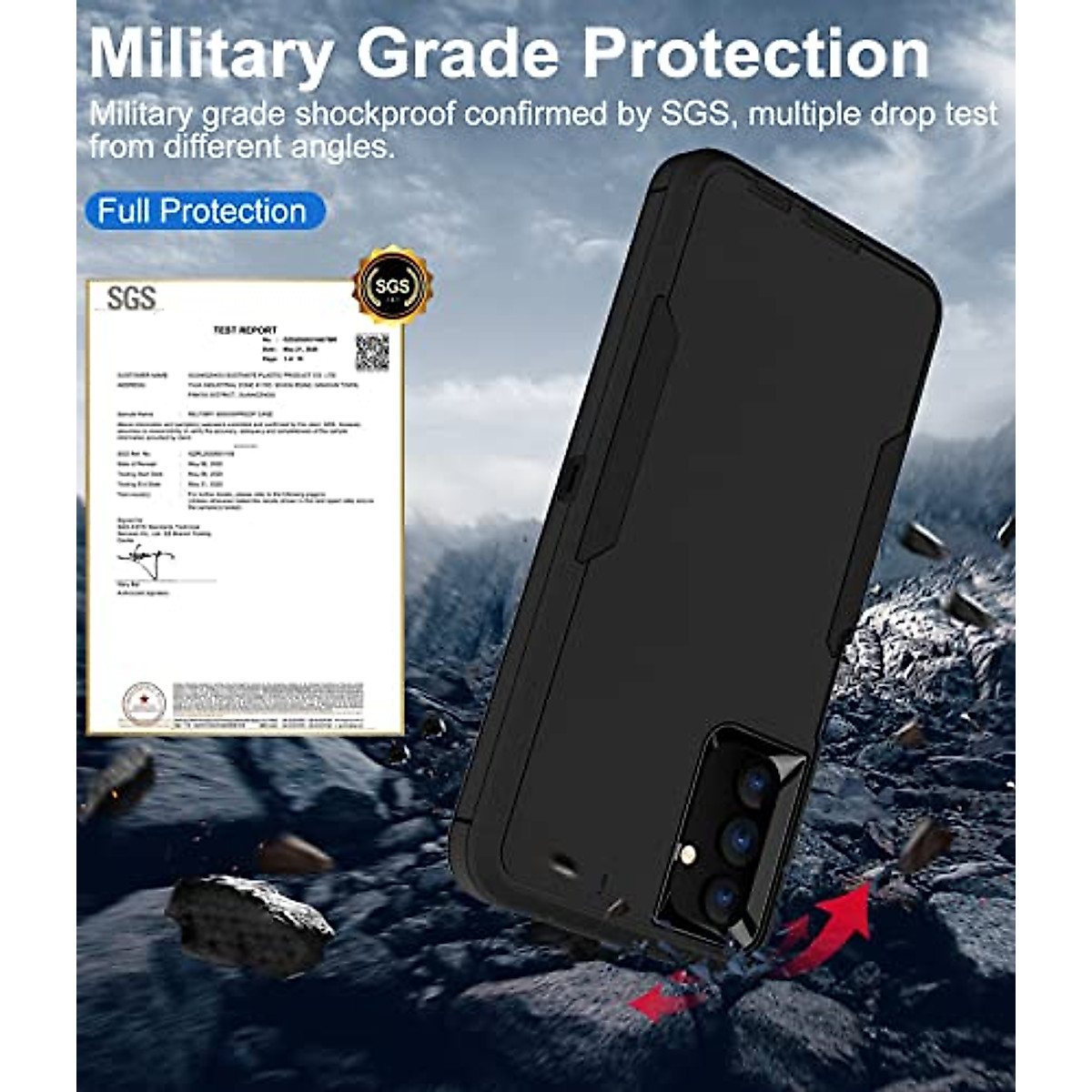 Dahkoiz for Samsung Galaxy A13 5G Phone Case, with Glass Screen Protector, Dust-Proof Port Cover, Magnetic Car Mount Support, Full Body Non-Slip Rubber Covered, Durable & Shockproof, Black/Black