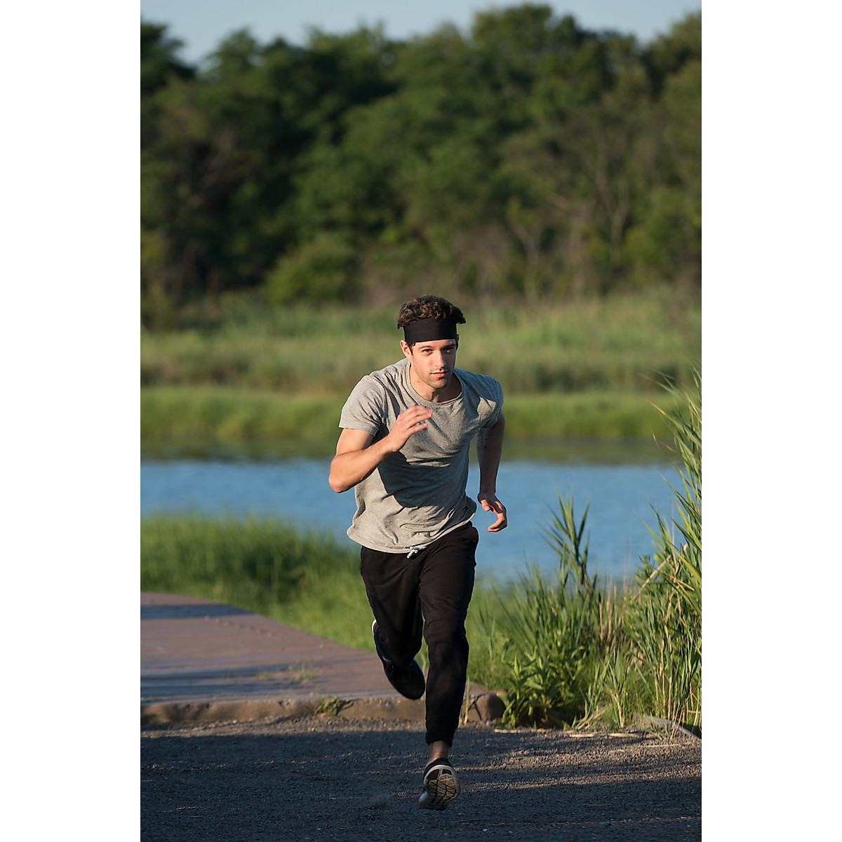 Temple Tape Headbands for Men and Women - Mens Sweatband & Sports Headband Moisture Wicking Workout Sweatbands for Running, Crossfit, Yoga and Bike Helmet Friendly - Black