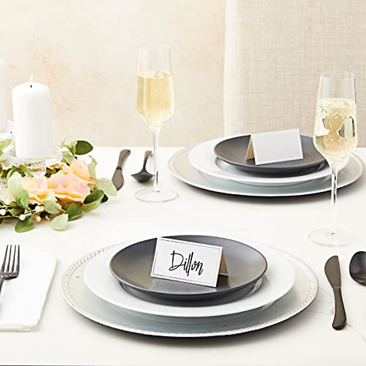 100 Pack Name Cards for Table Setting, Tent Place Cards with Silver Foil Border for Wedding, Banquets, Events, Reserved Seating Dinner Place Cards Blank (3.5 x 2 In)