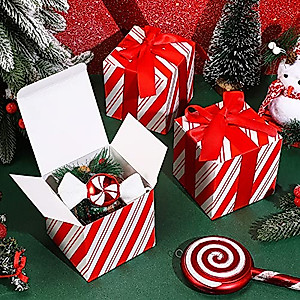 Sabary 25 Pcs Christmas Red Gift Boxes with Lids 4 x 4 x 4 Inches Candy Design Kraft Gift Boxes with Red Ribbons Small Present Box for Wedding Party Favor Birthday Graduation