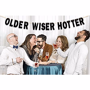 Ushinemi Black Older Wiser Hotter, Funny Birthday Banner for Men Women, Glitter Birthday Party Decorations