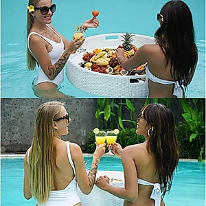 Floating Serving Tray Table,Swimming Pool Floating Serving Tray,Floating Rattan Woven Food Tray with Handles,Heart-Shaped Rattan Woven Serving Tray,Apricot