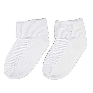 Infant Baby Boys' Girls' Christening Baptism Embroidered Cross Bib and Socks for Outfits