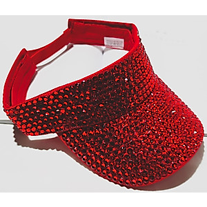 ASUITOFK Bling Rhinestone Sport Sun Visor Hats Adjustable Summer Cap Visor Caps for Men and Women Outdoor Hat Red