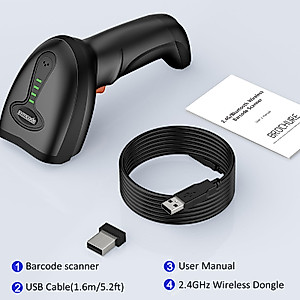 Bluetooth Wireless Barcode Scanner Versatile 3-in-1 (2.4Ghz Bluetooth6.0 Wireless+USB 2.0 Wired) Rechargeable symcode 1D Laser Barcode Reader USB Handheld Bar Code Scanner Wireless Barcode Reader