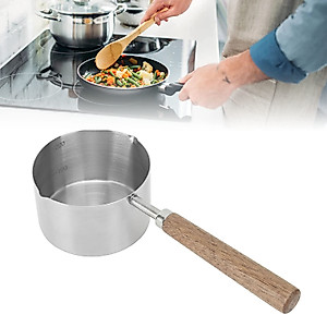 Stainless Steel Butter Warmer, Mini Saucepans with Wooden Handle Heat Resistant Prevent Scalding Flat Bottom Stovetop Milk Chocolate Melting Boiling Pot with Dual Pour Spout 200ml