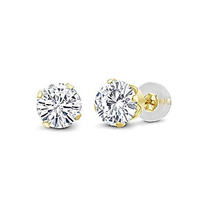 14K Yellow Gold Forever Classic Moissanite from Charles & Colvard Stud Earrings For Women | 2.00 Cttw | Round 6.5MM | Gold Earrings for Women