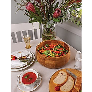 Salad Bowl wooden Acacia wood 11 diameter X4.75inch H Exquisitely crafted in natural brown tone for food , fruit server, tones