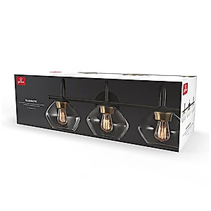 Globe Electric 51853 3-Light Vanity Light, Dark Bronze, Antique Brass Accents, Clear Glass Shade, Beauty Room Accessories, Bathroom Lights Over Mirror, Makeup Mirror Lights, Home Improvement