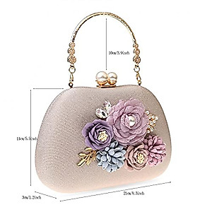 Evening Bag for Women Sparkly Flowers Beads Clutch Bags Elegant Clutch Bag for Wedding Party Prom (Champagne)