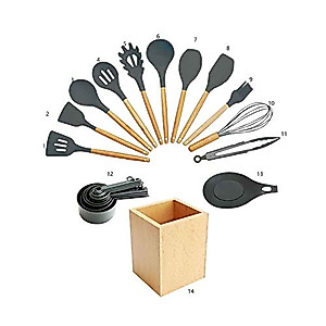 LMMDP Beech Silicone Kitchen Tools Set Cooking Tools Utensils Set Spatula Shovel Soup Spoon with Wooden Handle Special Heat-resistant Design