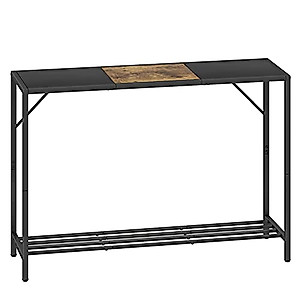 LAATOOREE Console Table, 41.7" Industrial Entryway Table with Shelf, Narrow Sofa Table for Hallway, Entrance Hall, Foyer, Corridor, Living Room - Wood Look Metal Frame - Black & Rustic Brown