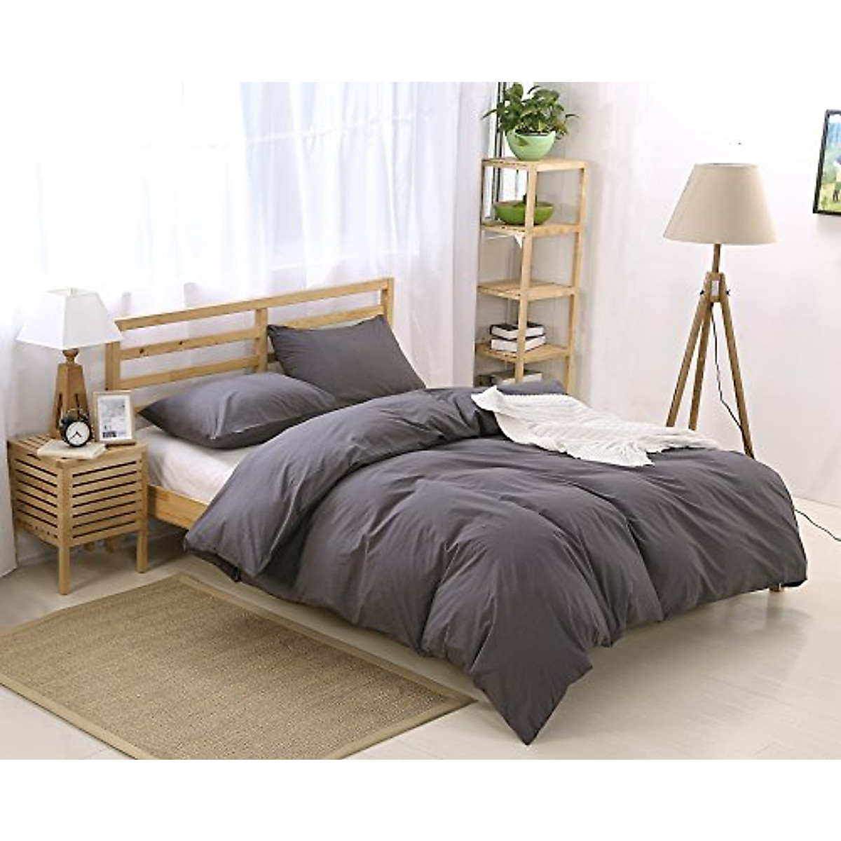 Colourful Snail 100-Percent Natural Washed Cotton Duvet Cover Set, Ultra Soft and Easy Care, Fade Resistant, Queen/Full, Dark Grey