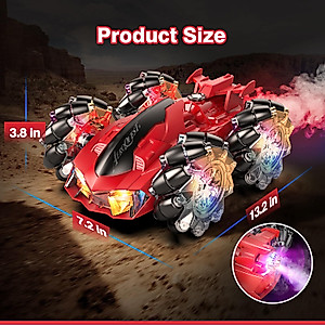 AEROQUEST 2-in-1 Remote Control Car - Light up RC Stunt Car for Kids with Spray Split Dual-Purpose Remote Control Cars for Adult 4WD RC Car with Two Rechargeable Batteries Gift for Kids