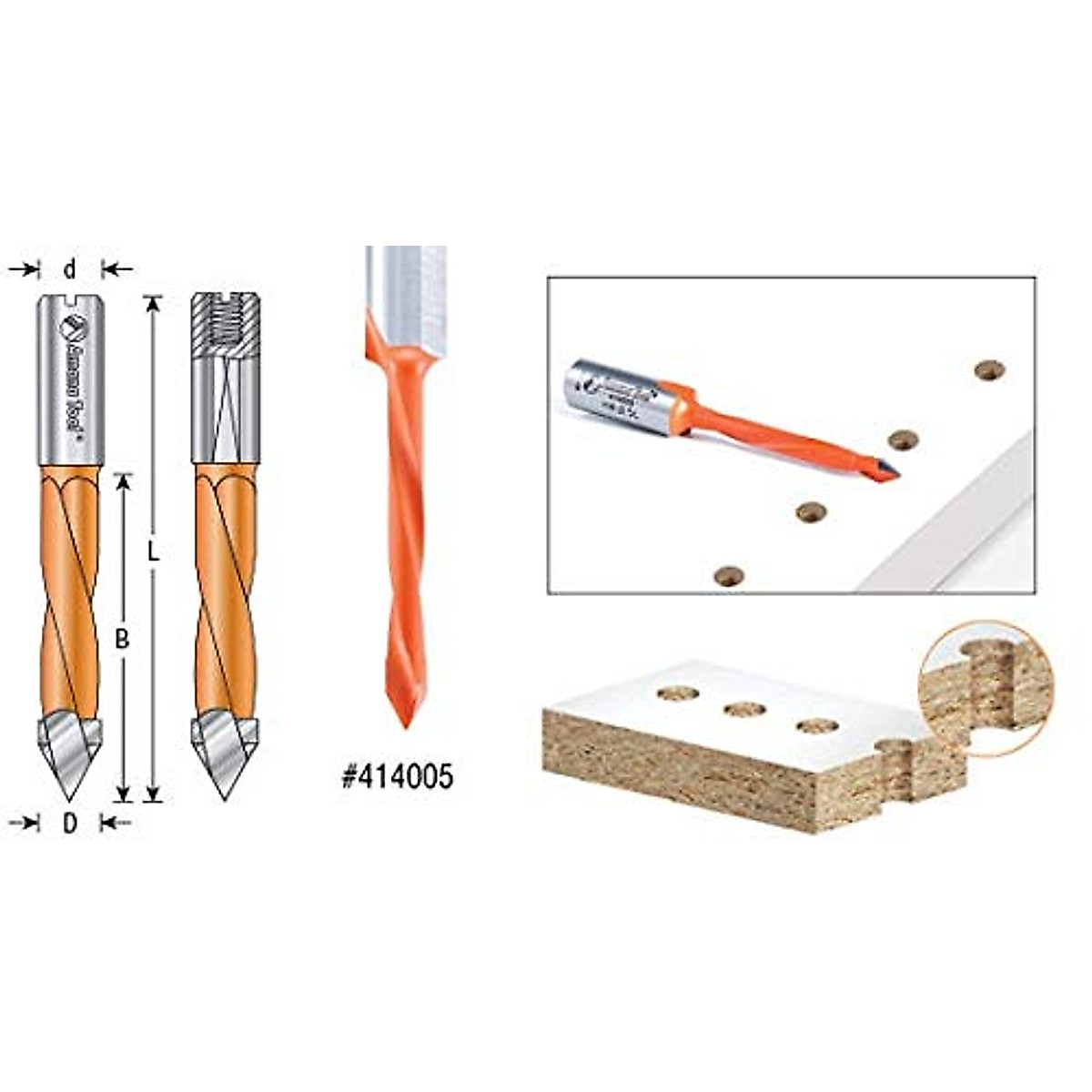 Amana Tool - 414005 Carbide Tipped Through-Hole Boring Bit L/H 5mm Dia x 70mm Long x 10mm