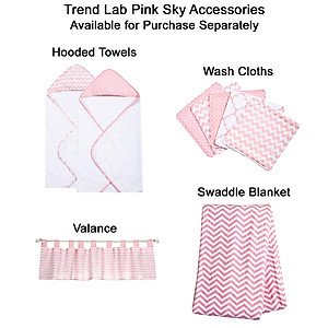 Trend Lab Pinky Sky 3 Piece Crib Bedding Set, Can Be Used As A Blanket Or A Playmat for Tummy Time, Includes Quilt, Fitted Crib Sheet and Skirt