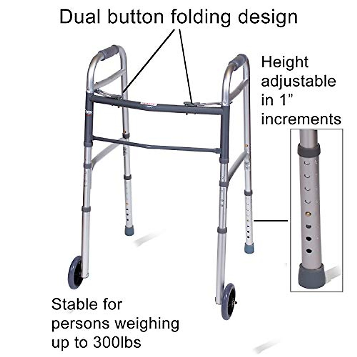 Carex Folding Walker for Seniors - Adult Walker With Wheels - Portable Medical Walker with Adjustable Height, 30-37 Inches, Aluminum, Lightweight
