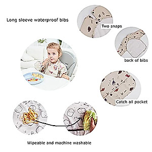 GZMM Waterproof Baby Bibs,Infant Toddler Long Sleeve Feeding Bib With Food Catcher,Easy Clean & Washable