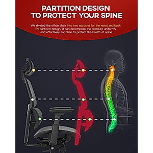 Ergonomic Office Chair, Desk Chair Computer Chair with Adjustable Arms Lumbar Support Swivel Rolling High Back Mesh Task Chair